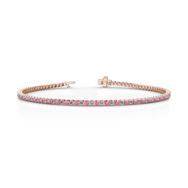 Izarra Pink Sapphire and Diamond Womens Eternity Tennis Bracelet 1.35 ctw 14K Rose Gold TriJewels